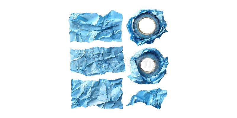 Crumpled Blue Paper and Tape Rolls. Creative Craft and Design Elements ...