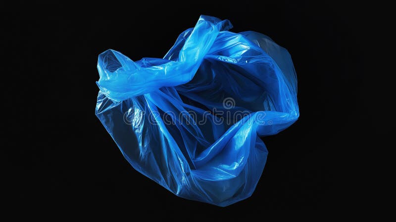 Crumpled Blue Plastic Bag Floating Against a Dark Background ...