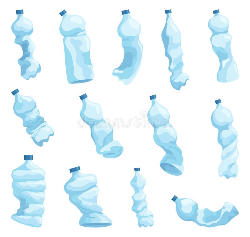 Crumpled Bottles Icon Set. Broken Plastic Bottles, Empty Plastic ...