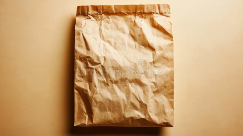 Crumpled Brown Paper Bag with Rough Texture on a Beige Background in ...