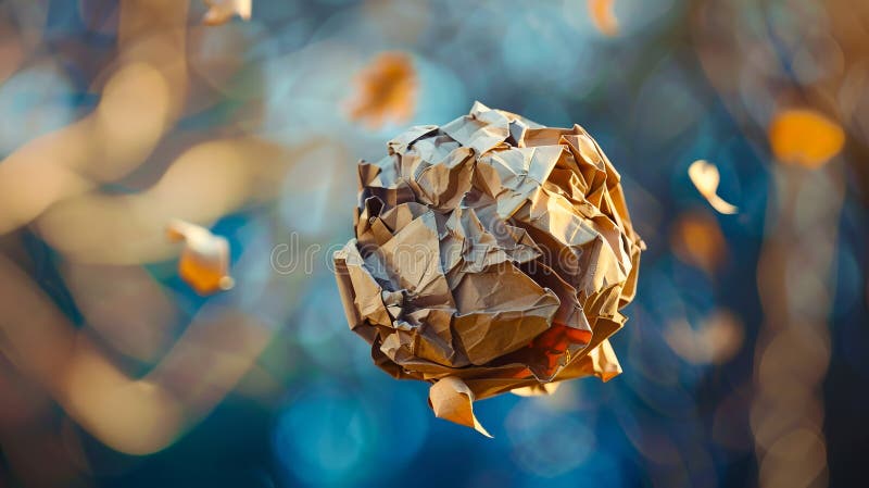 A Crumpled Brown Paper Ball Hanging from a Tree Branch Stock Image ...