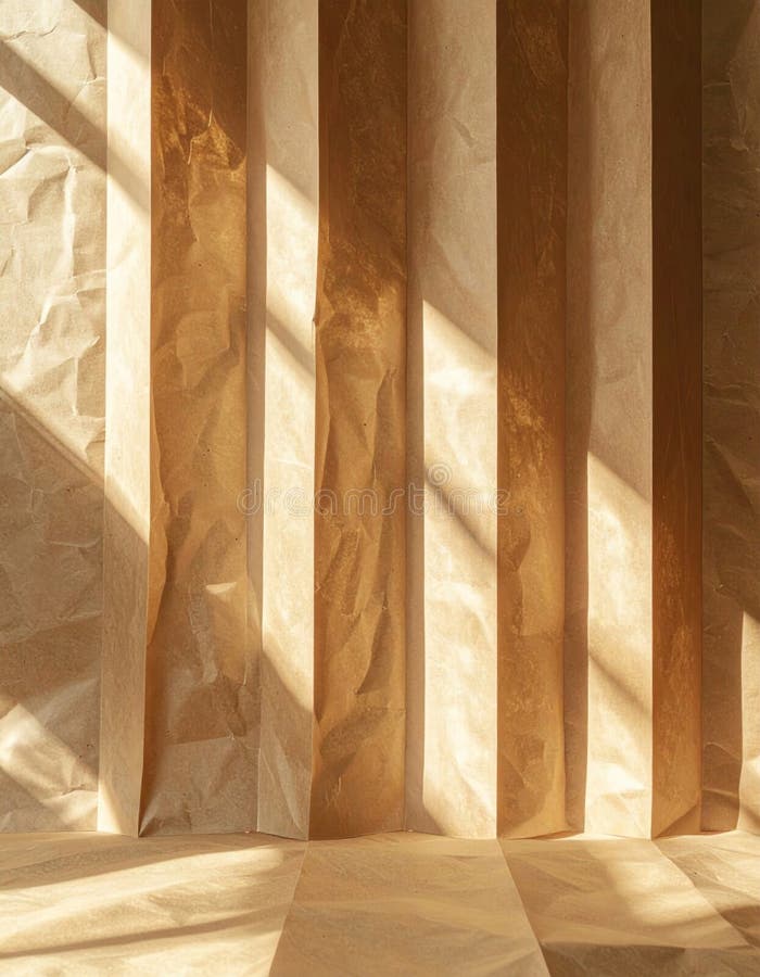 Crumpled Brown Paper Texture with Sunlight Shadows Stock Illustration ...
