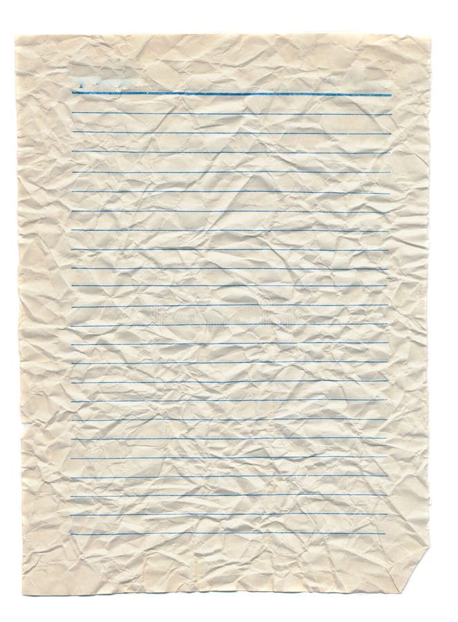 Crumpled and Empty Notebook Paper Page Isolated Stock Image - Image of ...