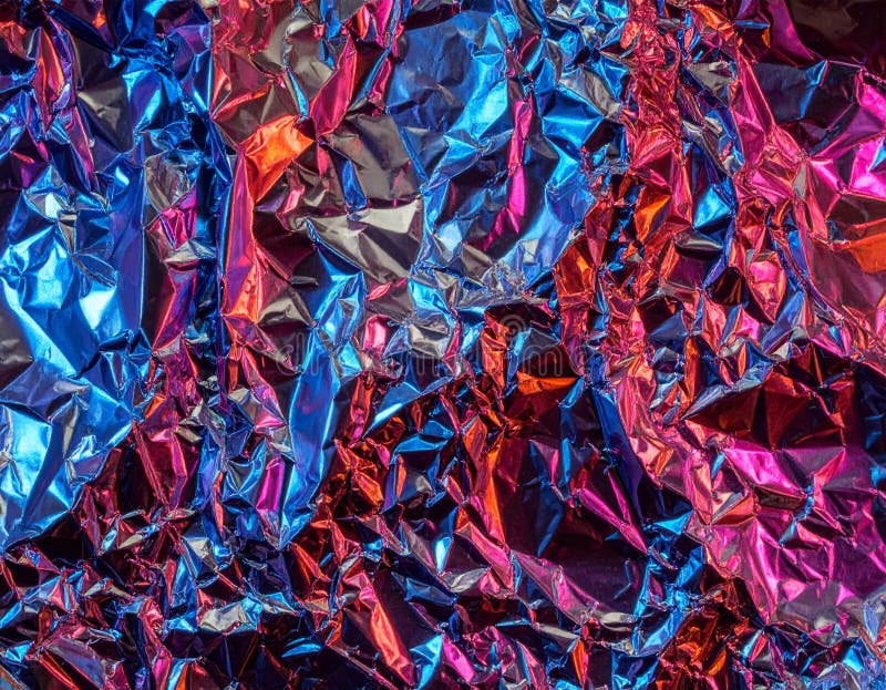 Crumpled Foil Background Texture with Shiny Metallic Surface in Vibrant ...