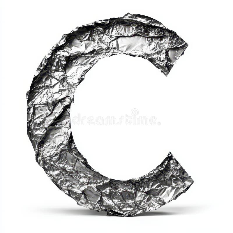 A Crumpled Foil Letter "C" with a Shiny Metallic Texture Stock ...
