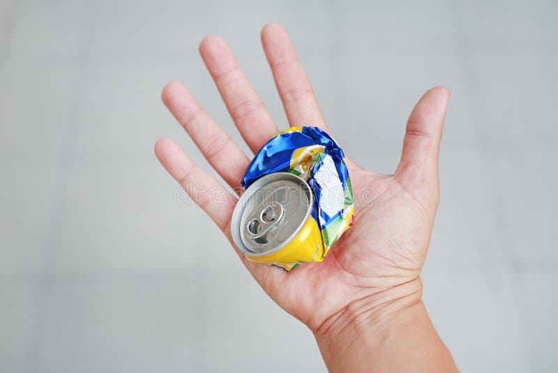 Crumpled Garbage Can in Man Hand Stock Image - Image of closeup ...