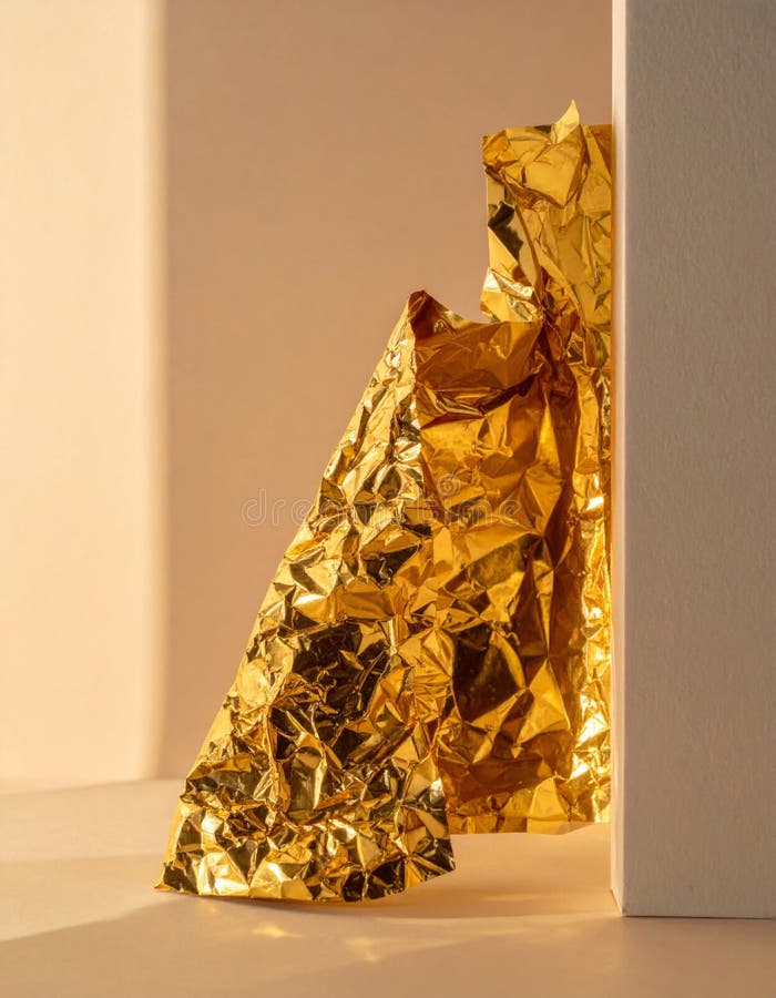 Crumpled Gold Foil Against Beige Background Stock Illustration ...