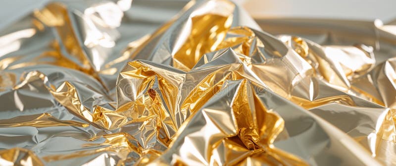 Crumpled Gold Foil Texture Close Up with Bright Metallic Shine. Stock ...