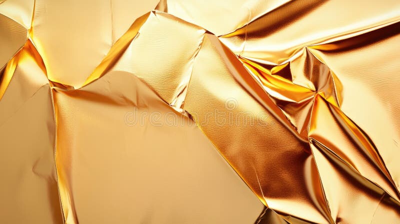 Crumpled Gold Foil Texture with Reflective Metallic Surface. Stock ...