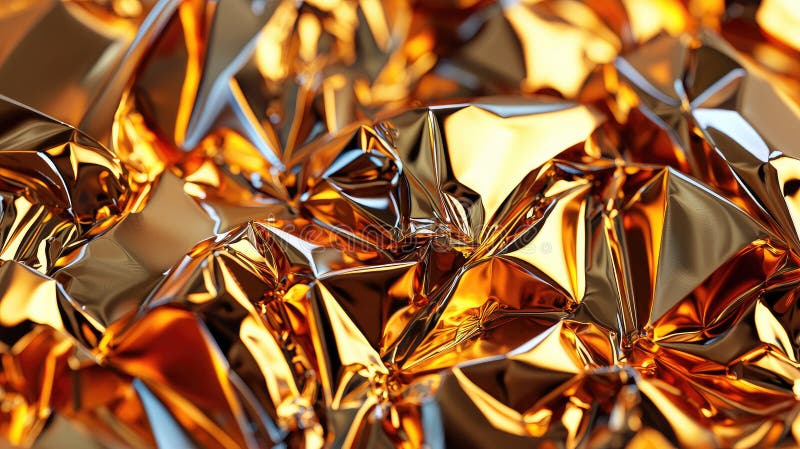 Crumpled Gold Foil Texture with Reflective Metallic Surface. Stock ...