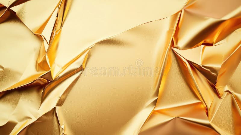 Crumpled Gold Foil Texture with Reflective Metallic Surface. Stock ...
