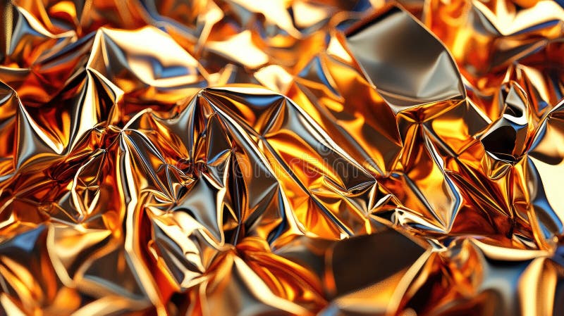 Crumpled Gold Foil Texture with Reflective Metallic Surface. Stock ...