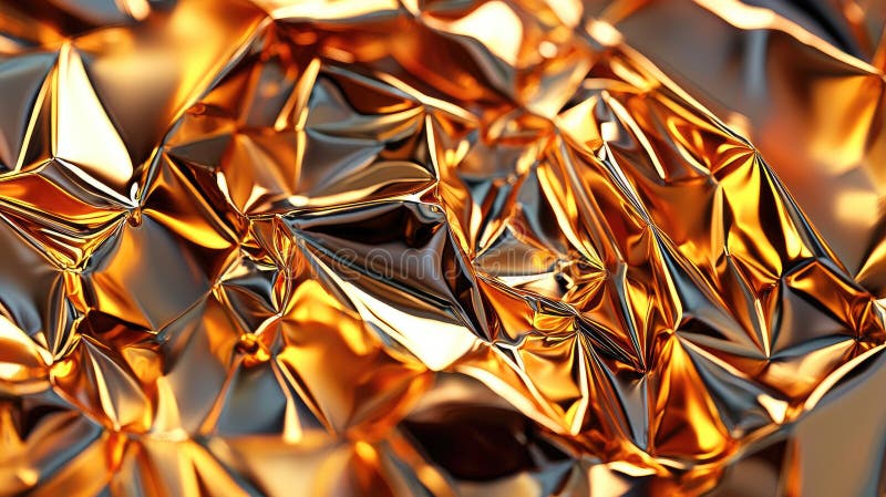 Crumpled Gold Foil Texture with Reflective Metallic Surface. Stock ...