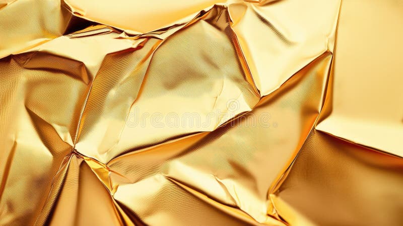 Crumpled Gold Foil Texture with Reflective Metallic Surface. Stock ...
