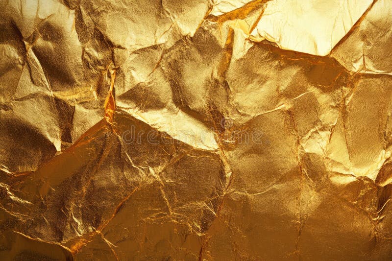 Crumpled Gold Texture with Shiny Light Reflection. AI Image Stock Photo ...