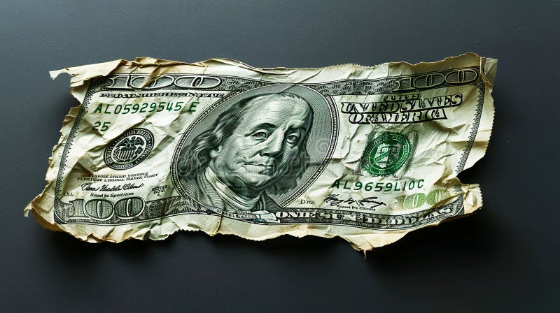 Crumpled Hundred Dollar Banknote on a Black Background Stock ...