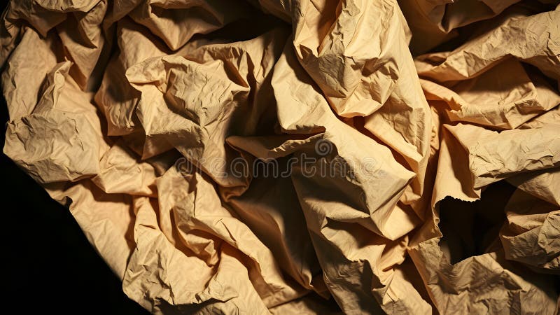 Crumpled Light Brown Paper with Deep Folds and Shadows, Creating a ...