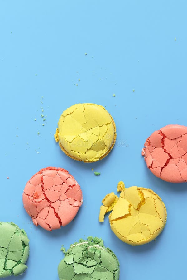 Crumpled Macarons Flat Lay Broken Macaron Blue Background Stock Photos ...