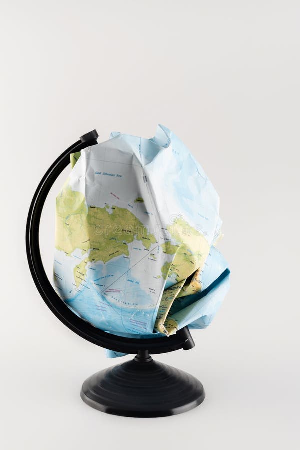 Crumpled Map instead of Globe on Stock Image - Image of geography ...