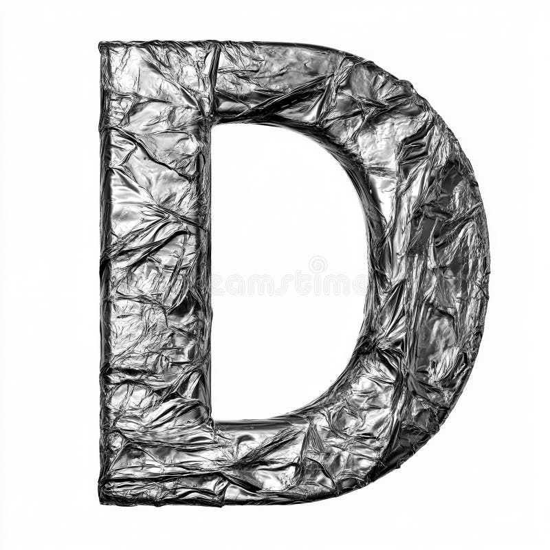 A Crumpled Metallic Letter "D" with a Shiny Surface and Textured ...