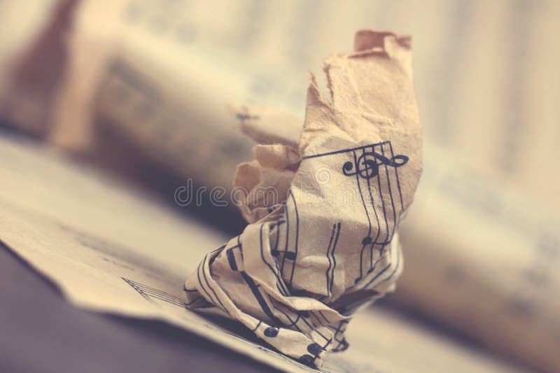 Crumpled Musical Notes, Vintage and Retro Paper Stock Image - Image of ...