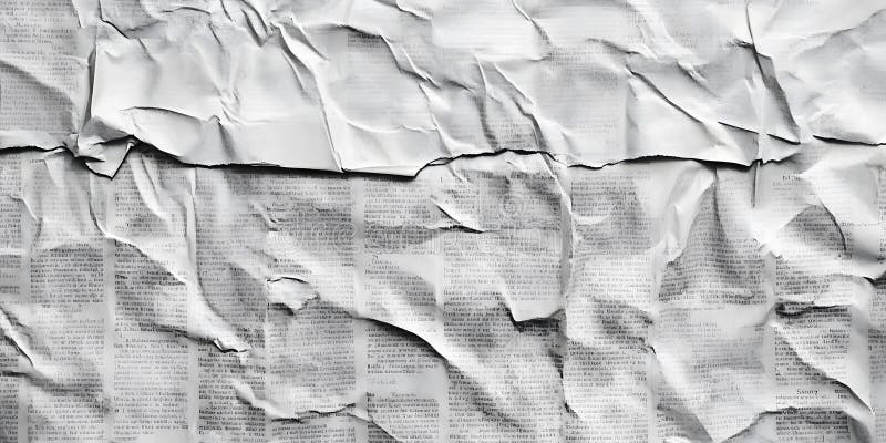 Crumpled Newspaper with Text in Black and White Stock Illustration ...