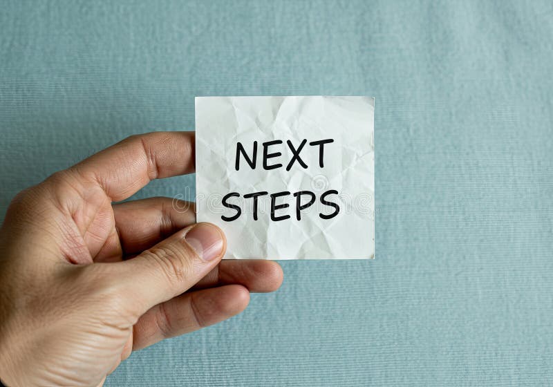 Crumpled White Note Card NEXT STEPS Written in Cursive Fabric Textured ...