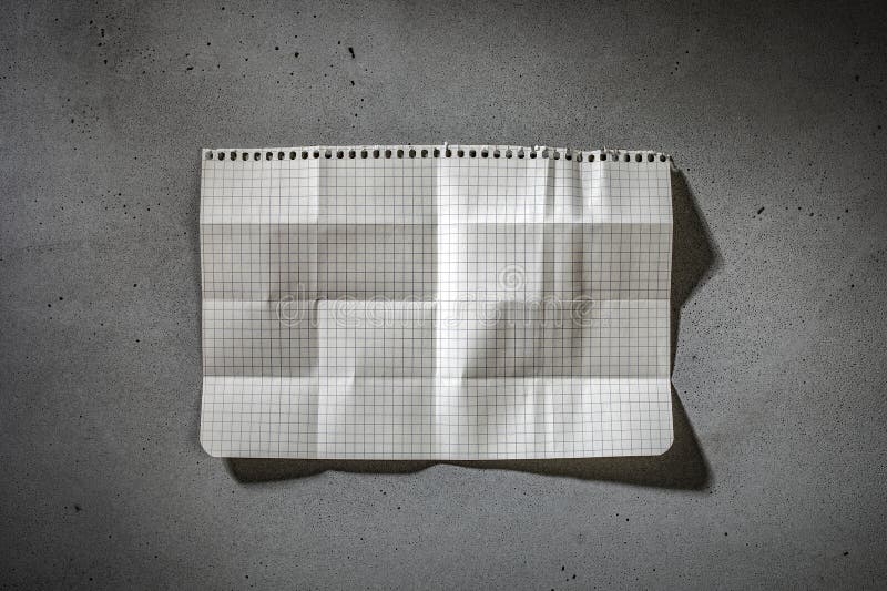 Crumpled Notebook Paper Page on Dark Concrete Backdrop Surface. Paper ...
