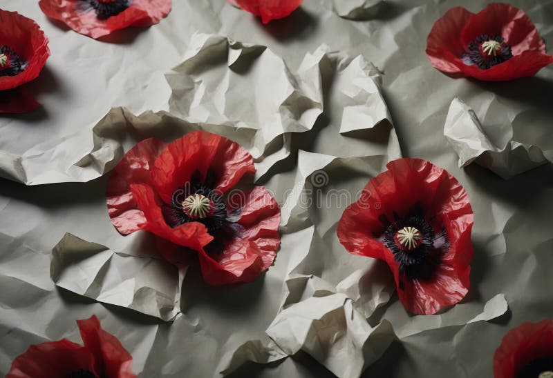 Crumpled Paper Background with Scattered Red Flower Petals Stock ...