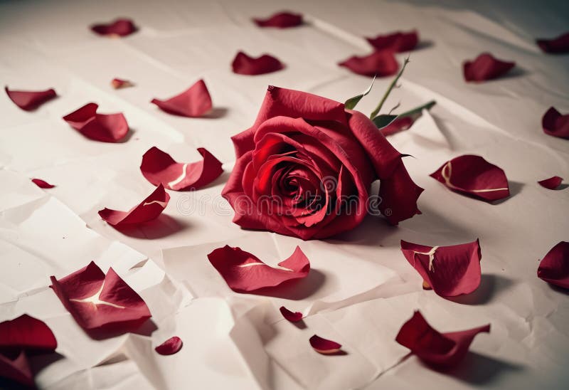 Crumpled Paper Background with Scattered Red Flower Petals Stock ...