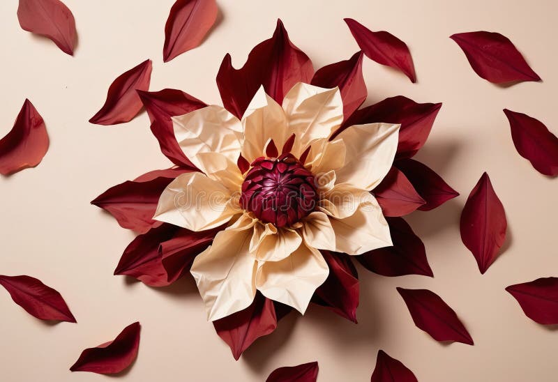 Crumpled Paper Background with Scattered Red Flower Petals Stock ...