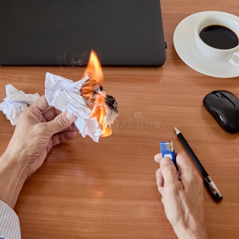 Crumpled paper burning stock image. Image of business - 102496395
