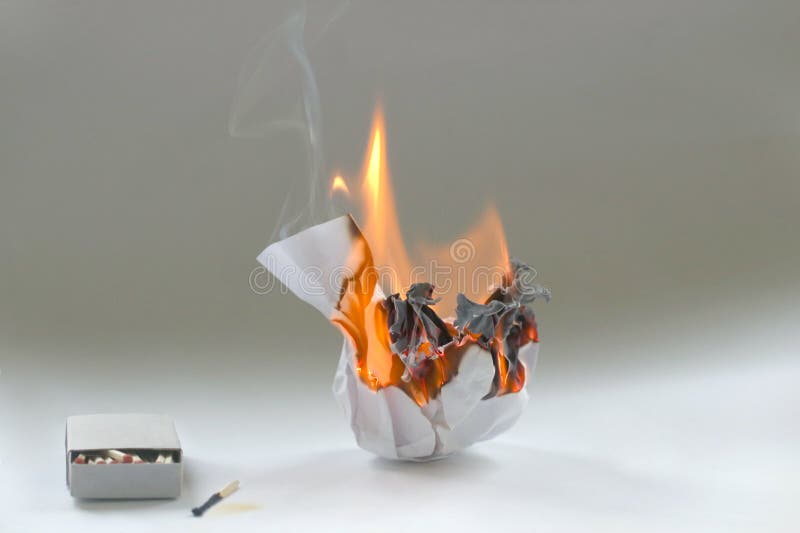 Crumpled Paper Burning in Fire and Matchbox. Stock Photo - Image of ...