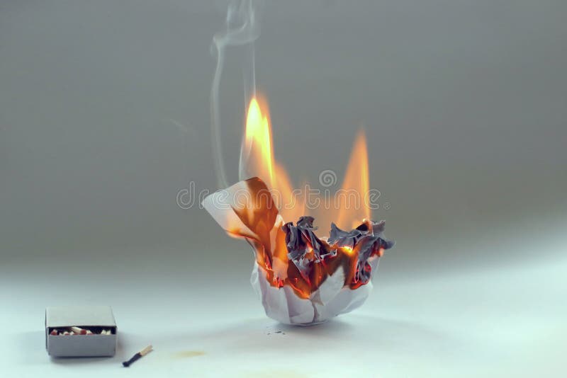 Crumpled Paper Burning in Fire and Matchbox. Stock Photo - Image of ...