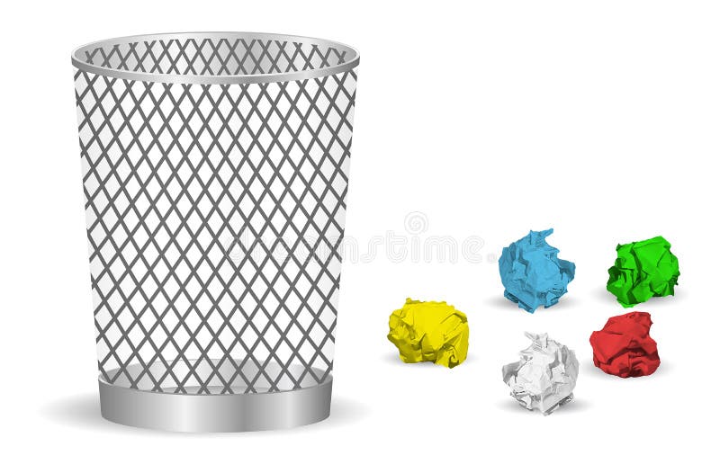 Crumpled Paper Balls and Metal Garbage Isolated on White. Stock ...