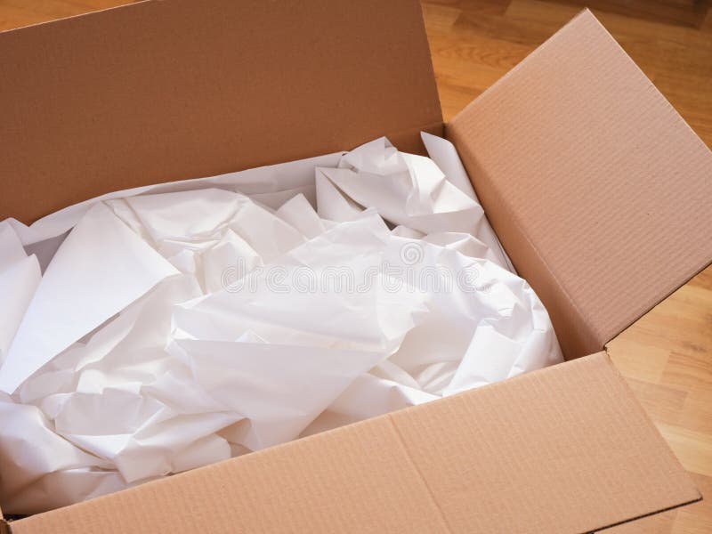Crumpled Paper in a Cardboard Box Stock Photo - Image of package, pack ...