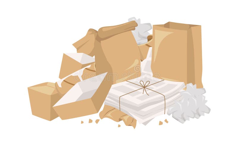 Crumpled Paper Cardboard Garbage Flat Icon Waste Sorting and ...