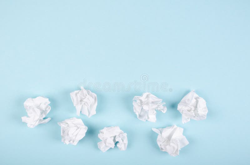 Crumpled Paper Composition on Blue Background. Flat Lay Stock Image ...