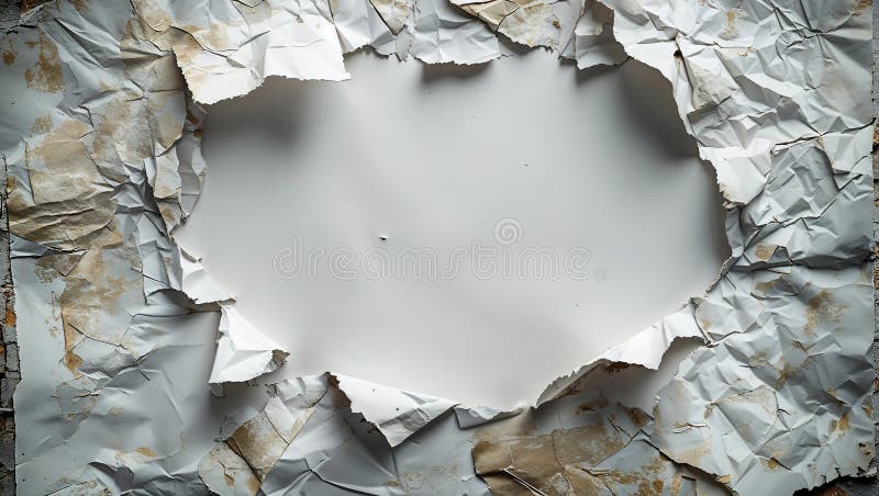 Crumpled Paper Creating Oval Shaped Hole Revealing White Background ...