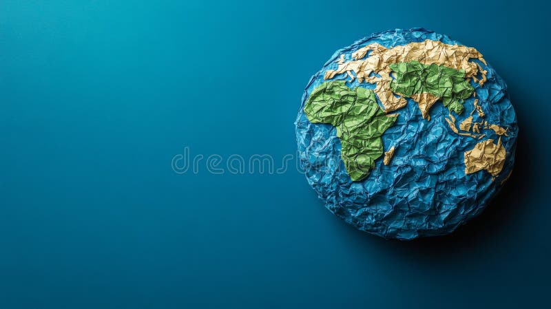 A Crumpled Paper Globe Sits on a Pastel Blue Background, Representing ...