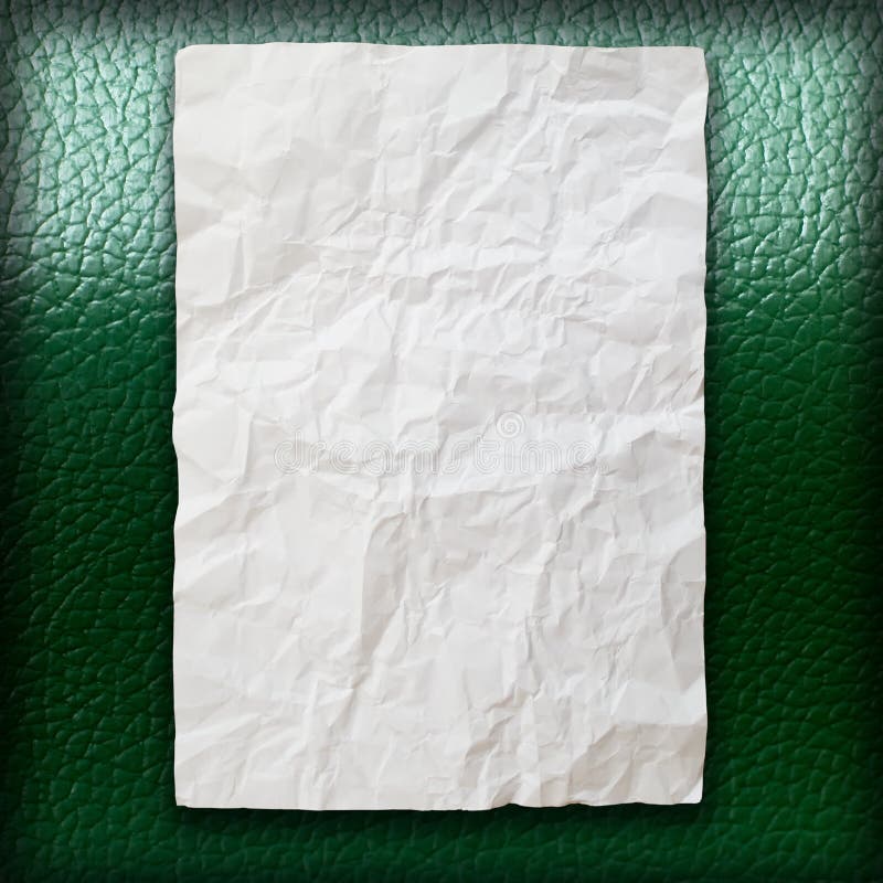 Crumpled Paper on Green Leatherette Stock Photo - Image of parchment ...