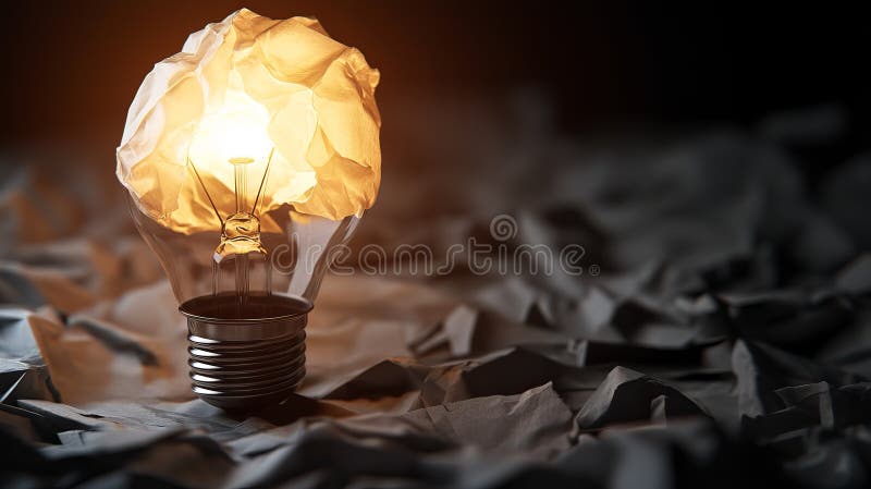 Crumpled Paper Light Bulb Symbolizing Creativity and Innovation in Art ...