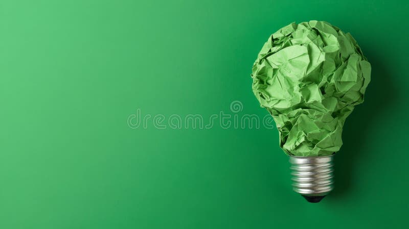 Crumpled Paper Lightbulb on Green Background Representing Creative Idea ...