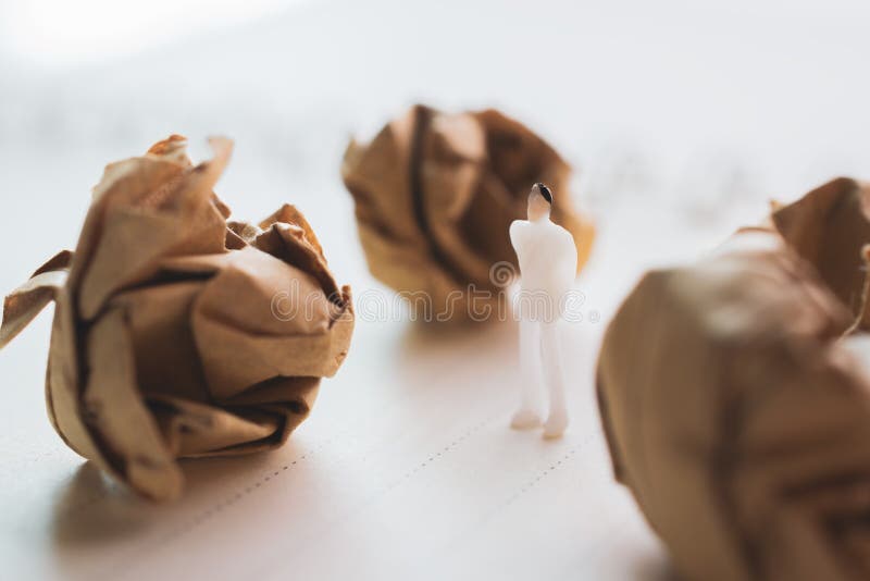 Crumpled Paper with Miniature Miniature People Problem Concept. Stock ...