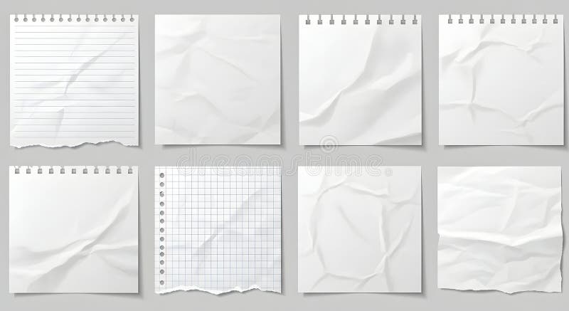 Crumpled Paper Notes: a Collection of Textured White Papers Stock ...