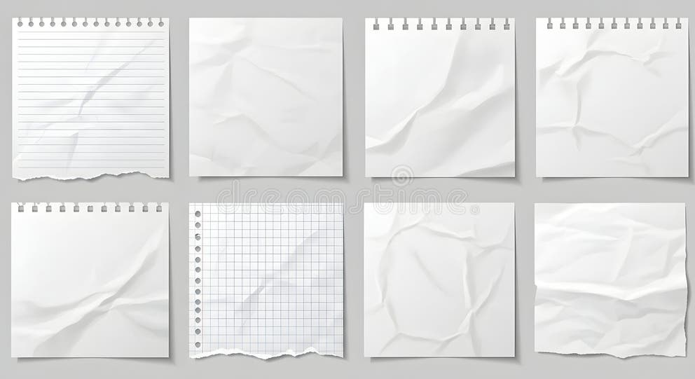 Crumpled Paper Notes: a Collection of Textured White Papers Stock ...