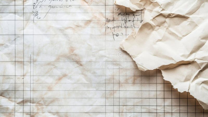 Crumpled Paper Overlaid on Gridded Paper with Handwritten Notes Stock ...
