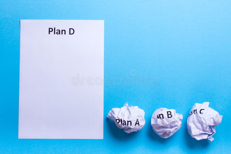 Crumpled Paper Plan a B and Clean Sheet Plan C Stock Image - Image of ...