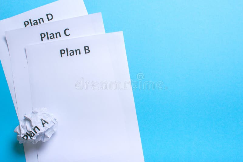 Crumpled Paper Plan a B and Clean Sheet Plan C Stock Image - Image of ...