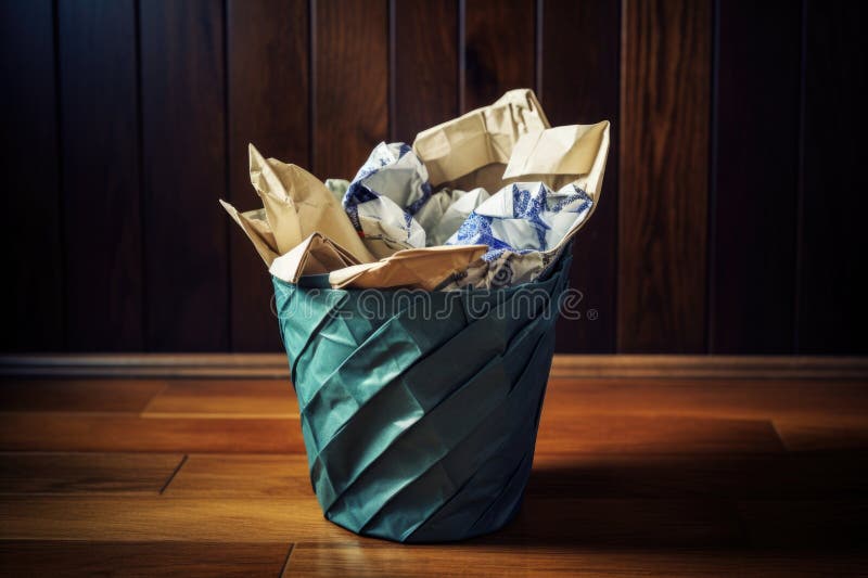 A Crumpled Paper Plane Inside an Empty Trash Basket Stock Image - Image ...
